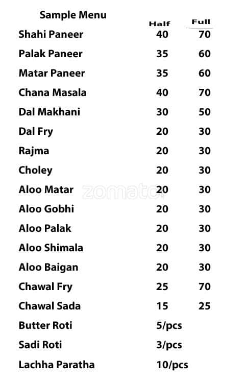 Menu at Sharma Dhaba, New Delhi, G3HQ+W2X