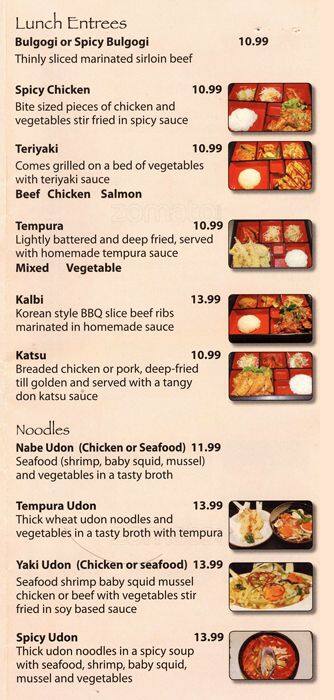 Menu au Sachi Sushi restaurant, Oakville