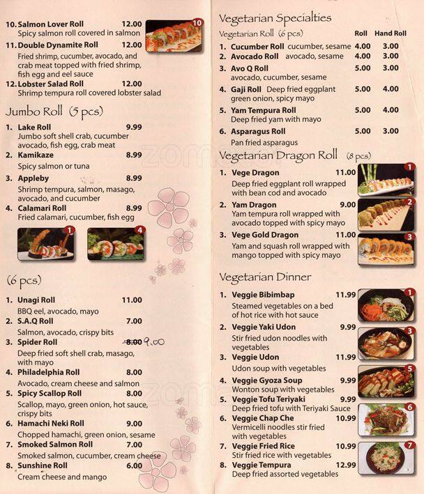 Menu au Sachi Sushi restaurant, Oakville