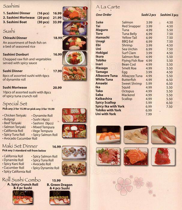Menu au Sachi Sushi restaurant, Oakville