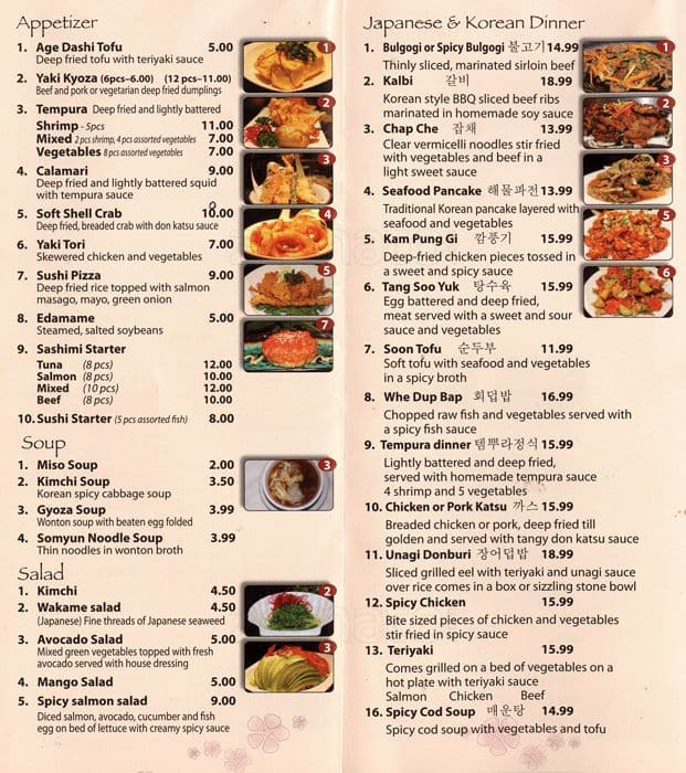 Menu au Sachi Sushi restaurant, Oakville