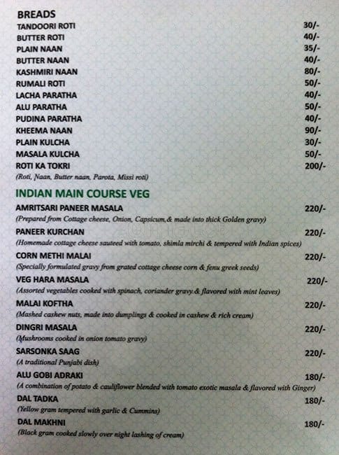 Menu at Pebbles, Hyderabad, 53 Shri Nagar Colony Road