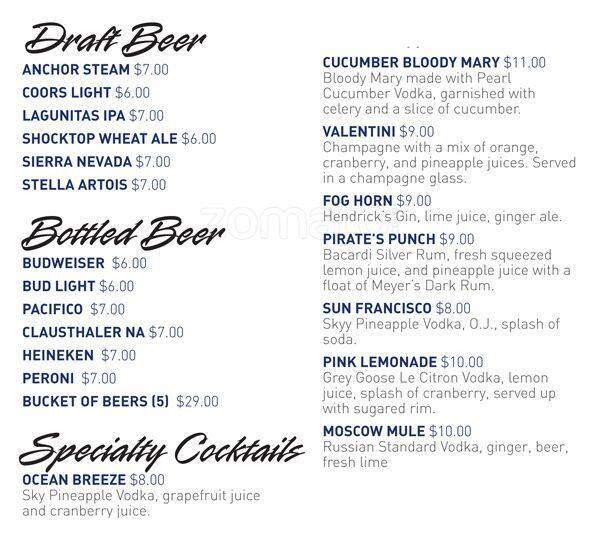 Menu at Pompei's Grotto restaurant, San Francisco