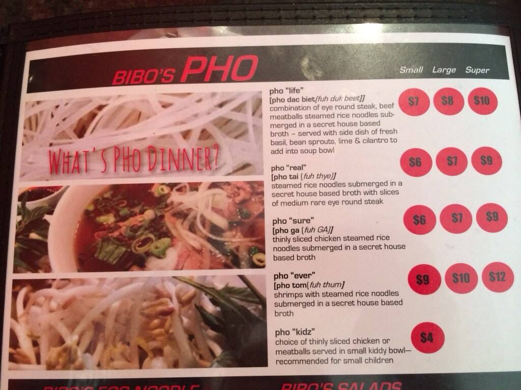 Menu at Bibo's Cafe, Houston