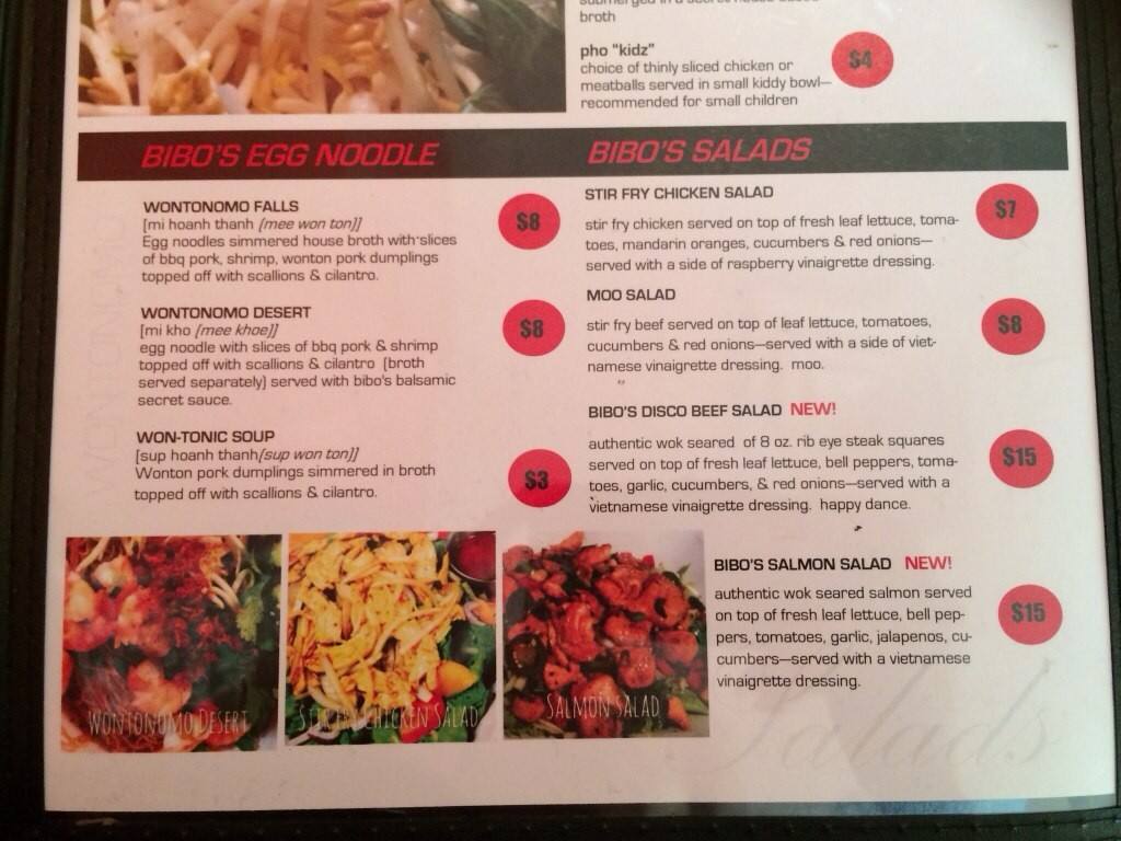 Menu at Bibo's Cafe, Houston