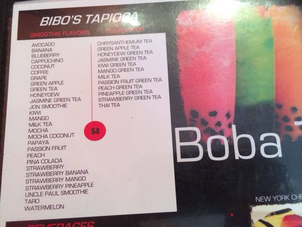 Menu at Bibo's Cafe, Houston