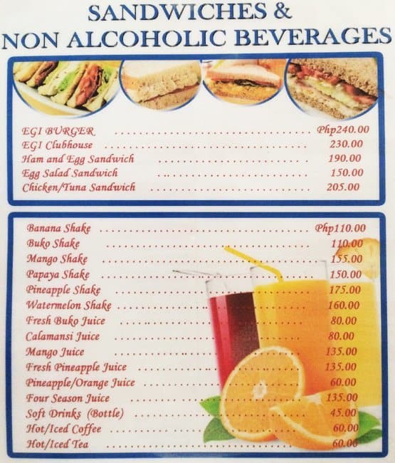 Menu at Cafe Aquarius - EGI Resort and Hotel, Lapu-Lapu City