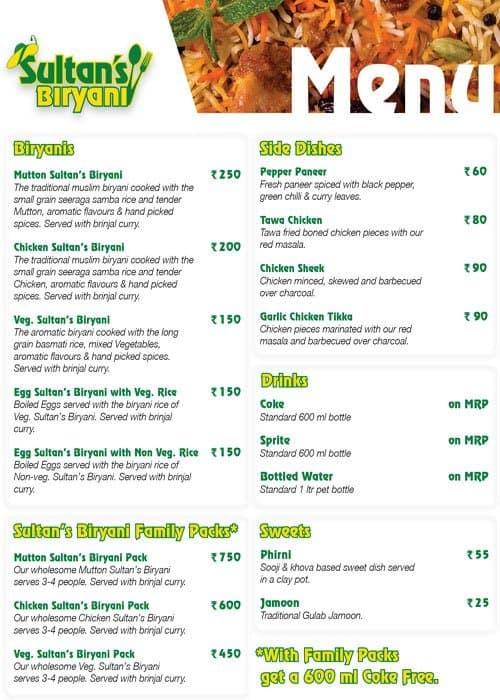 Sultan's Biryani Menu, Menu for Sultan's Biryani, Bannerghatta Road ...