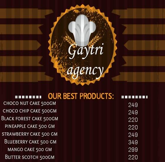 Menu at Gaytri agency, Bhopal