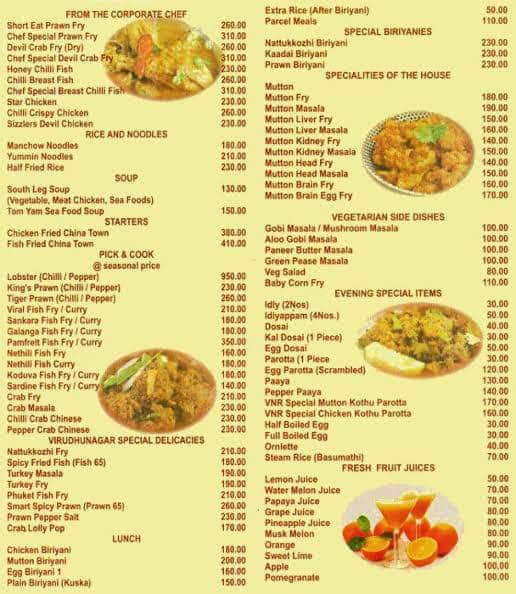 Menu of RKC, Porur, Chennai