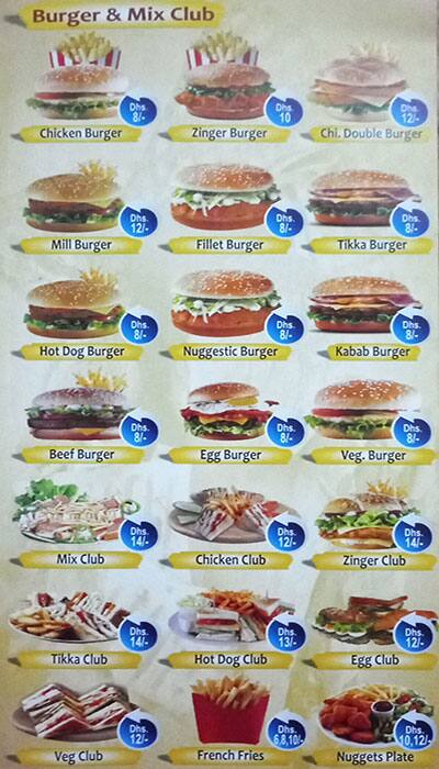 Menu at Famous cafeteria, Dubai