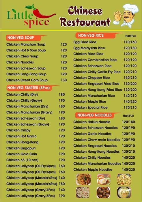 Menu of Little Spice Chinese Restaurant, Ravet, Pune