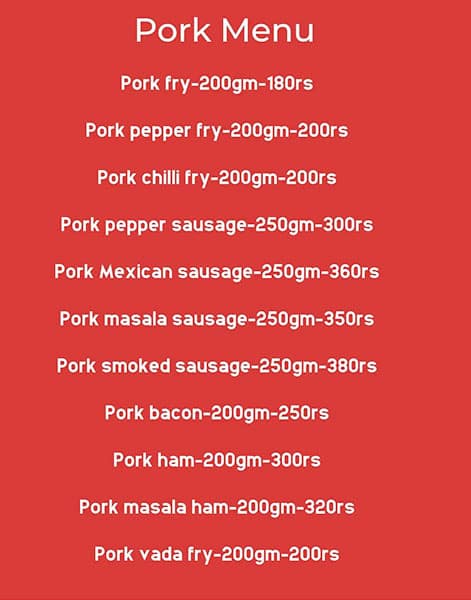 Menu of Aishwarya Pork And Ham Shop, Jayanagar, Bangalore