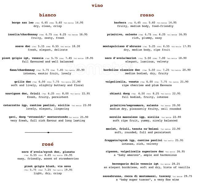 Menu at Rocca restaurant, London, 73 Old Brompton Rd