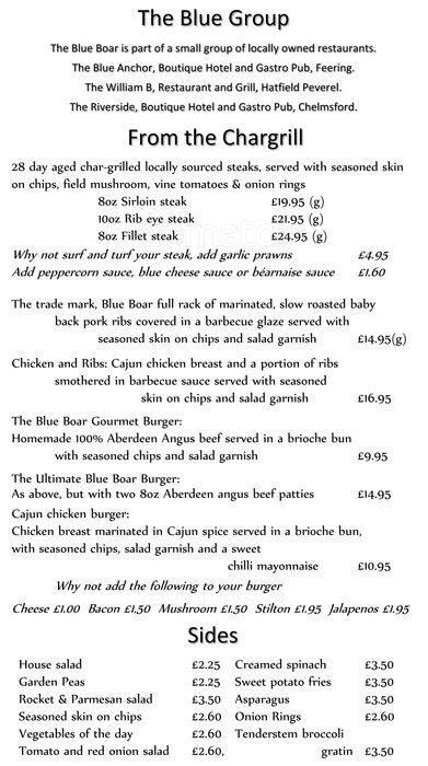 Menu at The Blue Boar pub & bar, Abridge