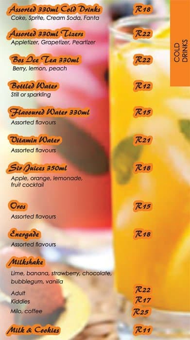 Menu at Little OTs restaurant, Randburg