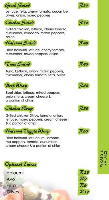 Menu at Little OTs restaurant, Randburg