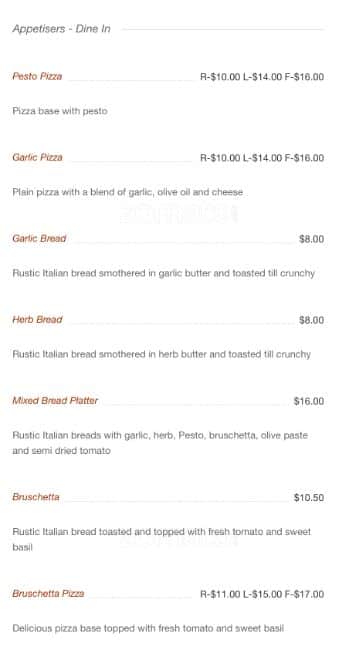 Menu at Portobello pizzeria, Rouse Hill