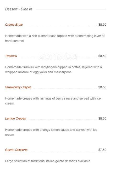 Menu at Portobello pizzeria, Rouse Hill