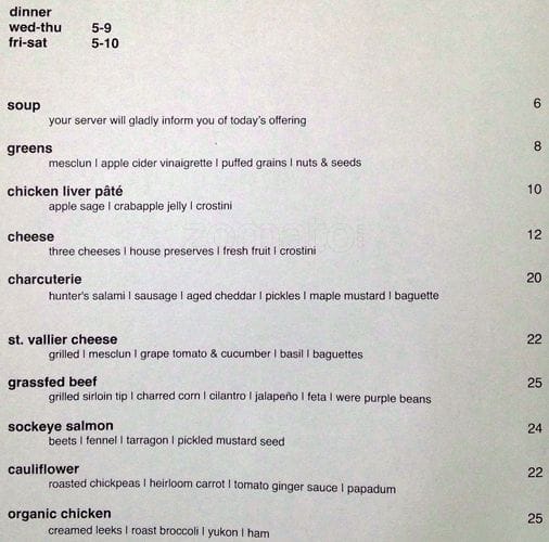 Menu at Clover food | drink restaurant, Ottawa