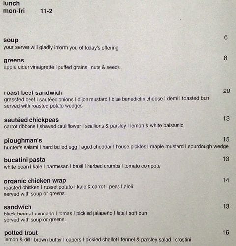 Menu at Clover food | drink restaurant, Ottawa