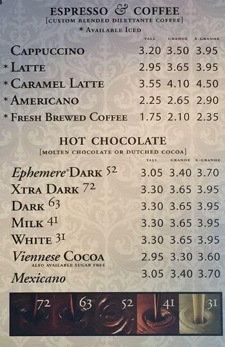 Menu at Dilettante Mocha Café at Kent Station cafe, Kent
