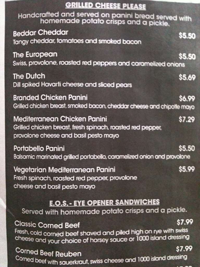 Menu at Eye Opener restaurant, Akron