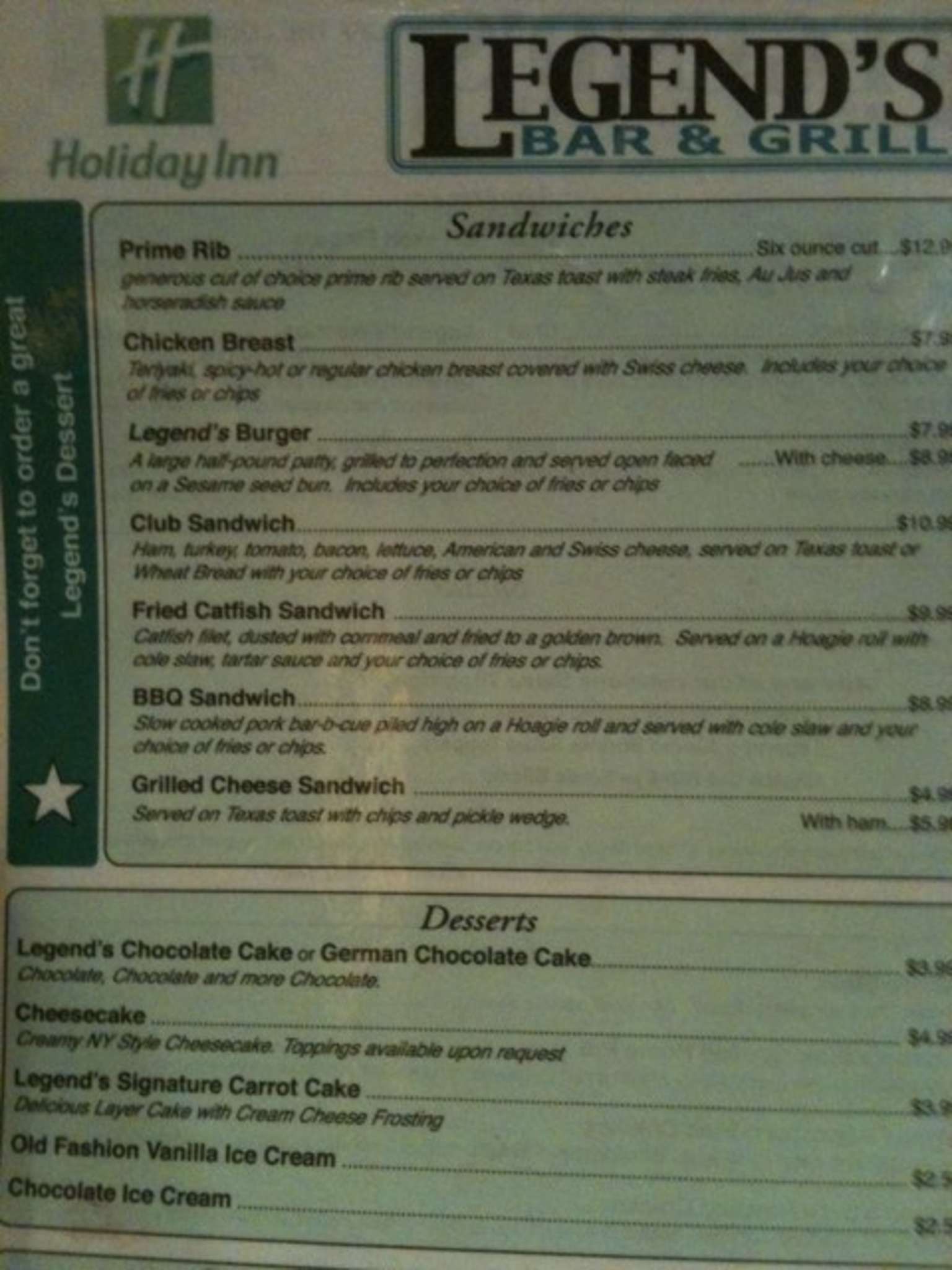 Menu at Legends Bar & Grill, Hopkinsville