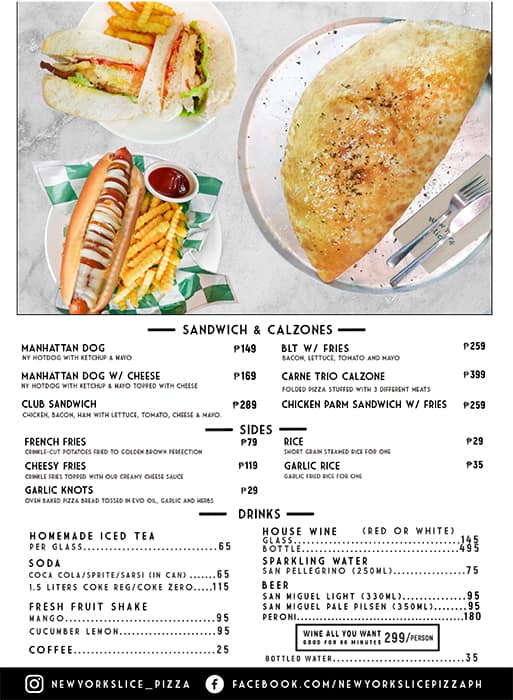 Menu at New York Slice, Makati
