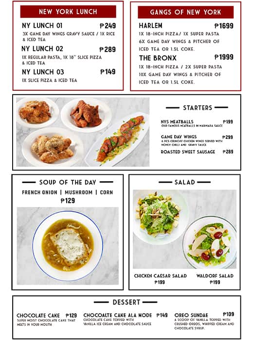 Menu at New York Slice, Makati