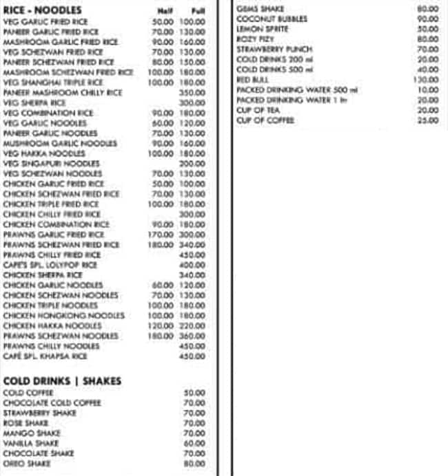 Menu of Biker's Cafe, Kalyan, Thane