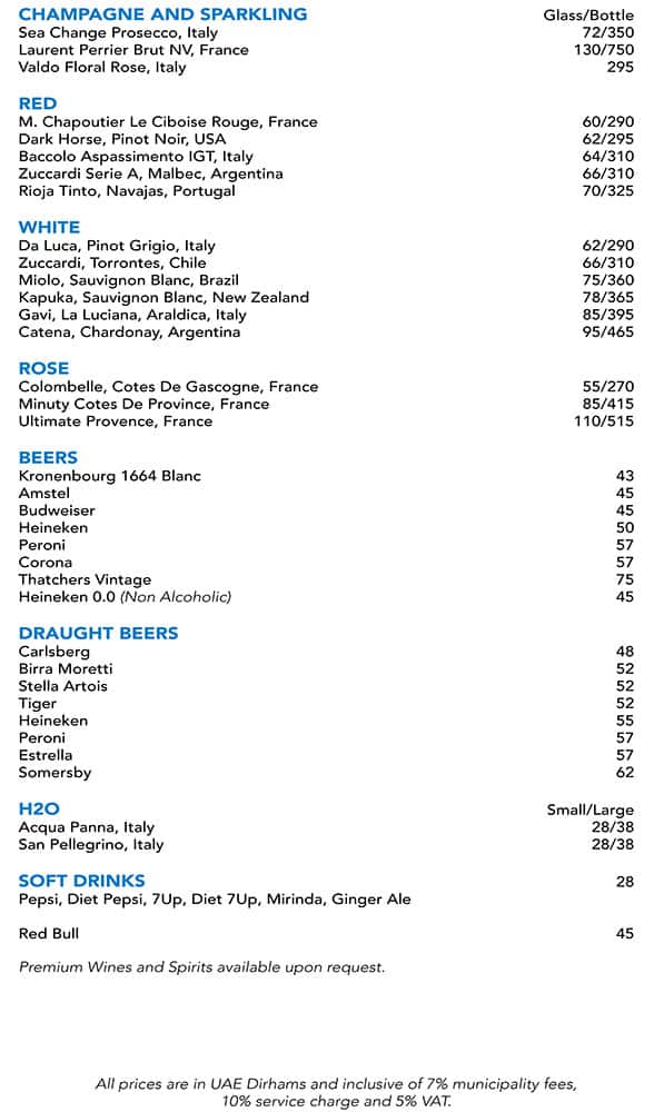 Menu of La Baie Lounge - The Ritz-Carlton Dubai JBR, Jumeirah Beach ...