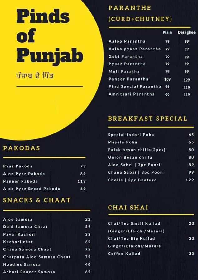 Menu of Pinds Of Punjab, Kadubeesanahalli, Bangalore