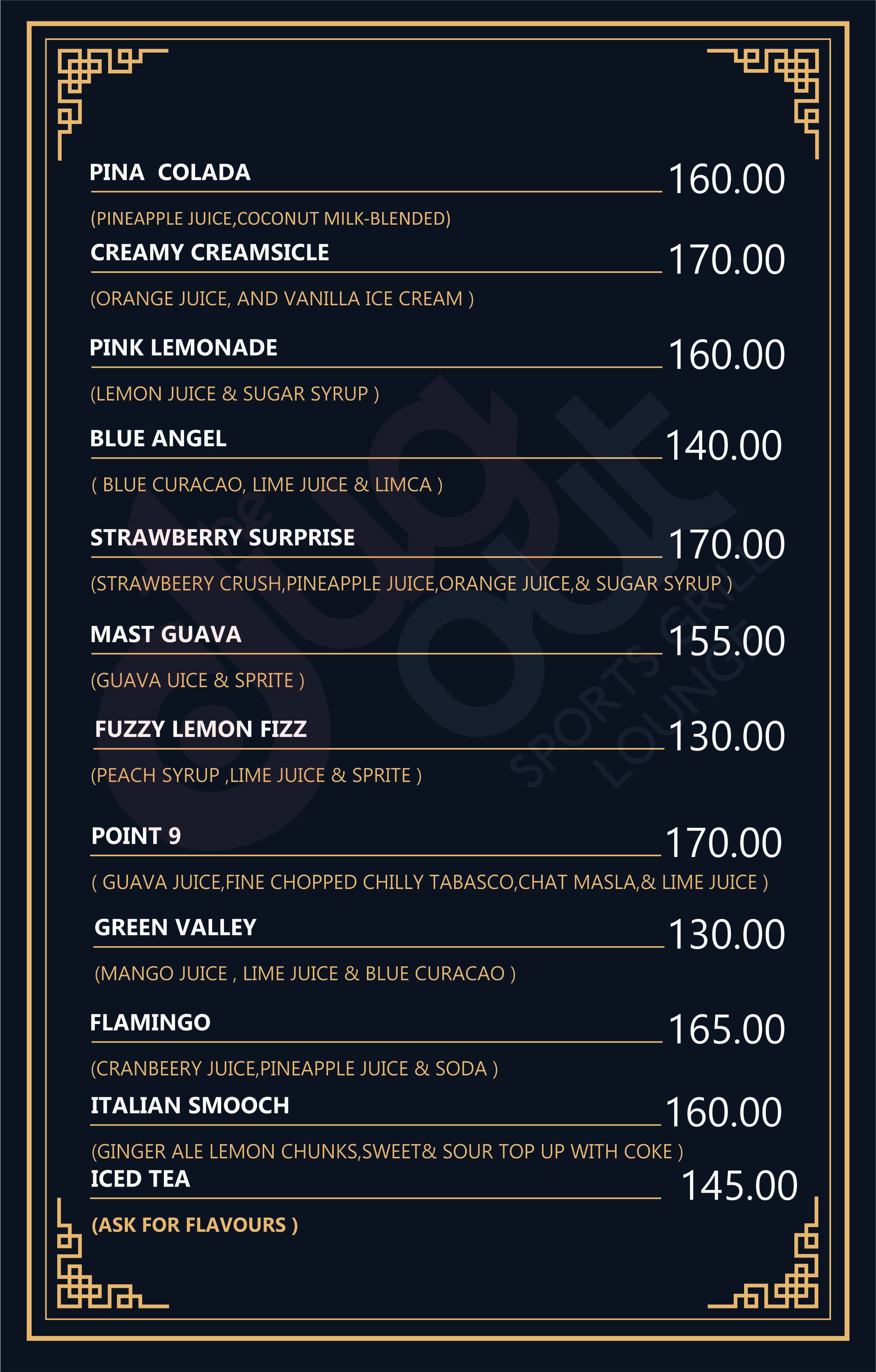 Menu at The Dugout Sports Grill Bar & Lounge, Dehradun