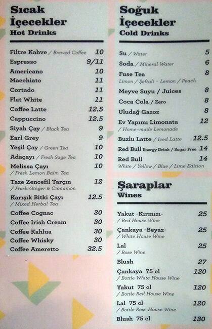 Menu at Arka Oda, Istanbul, Kadife Sok. No:18 D:1