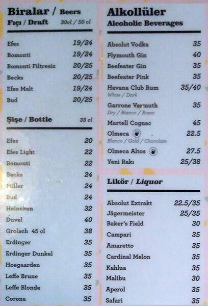 Menu at Arka Oda, Istanbul, Kadife Sok. No:18 D:1
