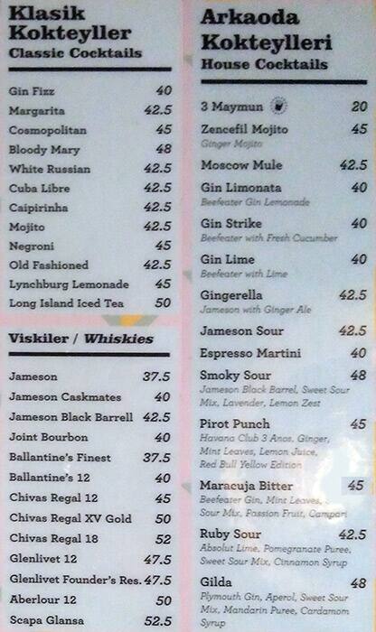 Menu at Arka Oda, Istanbul, Kadife Sok. No:18 D:1