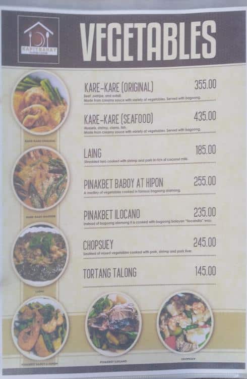 Menu at Kapitbahay Filipino Cuisine restaurant, Antipolo, Palm Square