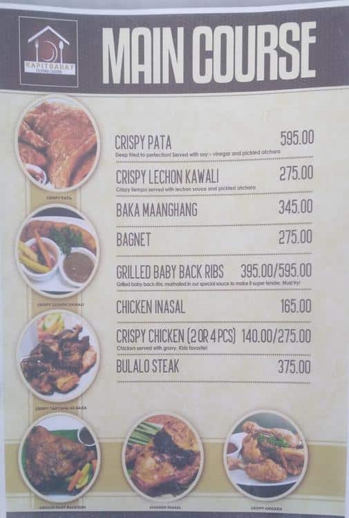 Menu at Kapitbahay Filipino Cuisine restaurant, Antipolo, Palm Square