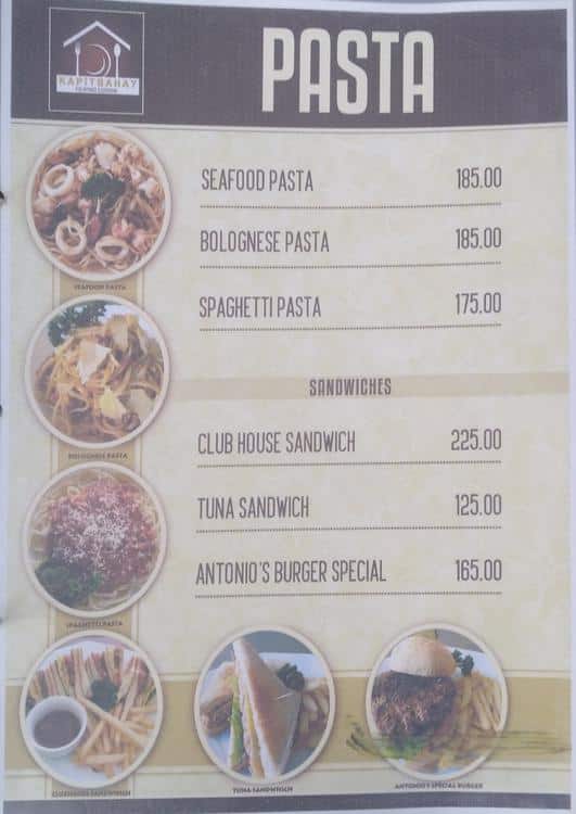 Menu at Kapitbahay Filipino Cuisine restaurant, Antipolo, Palm Square