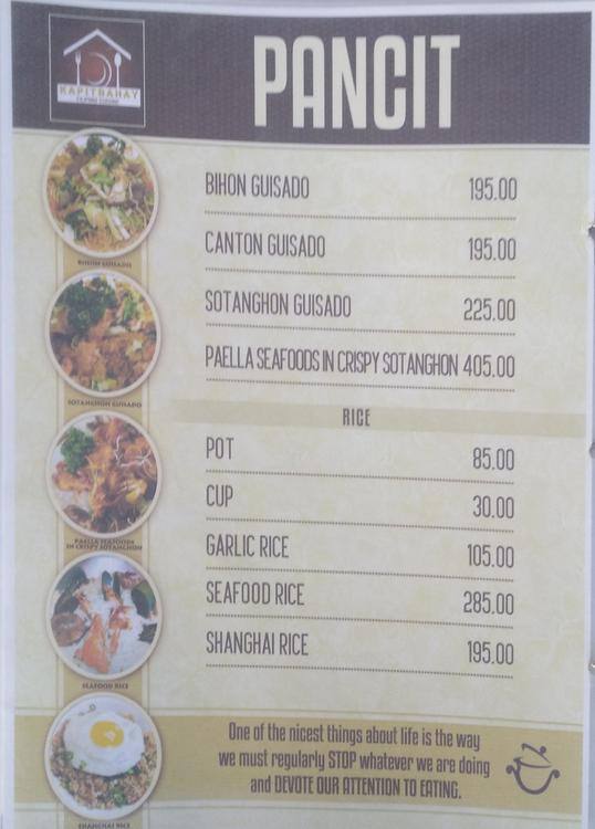 Menu at Kapitbahay Filipino Cuisine restaurant, Antipolo, Palm Square