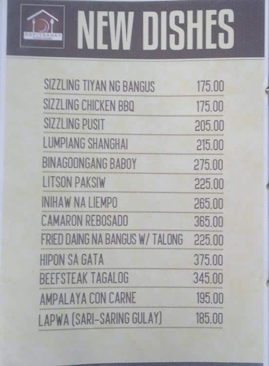 Menu at Kapitbahay Filipino Cuisine restaurant, Antipolo, Palm Square