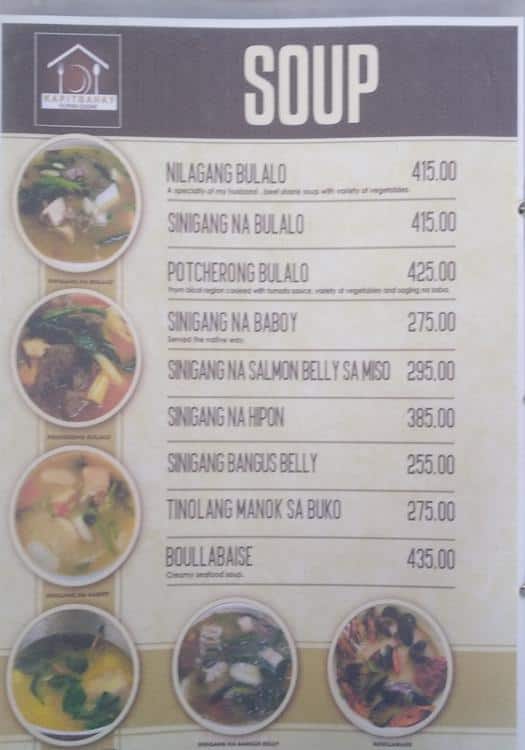 Menu at Kapitbahay Filipino Cuisine restaurant, Antipolo, Palm Square
