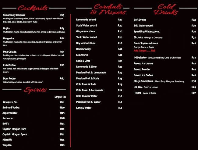 Menu at Sugo cafe, Sandton