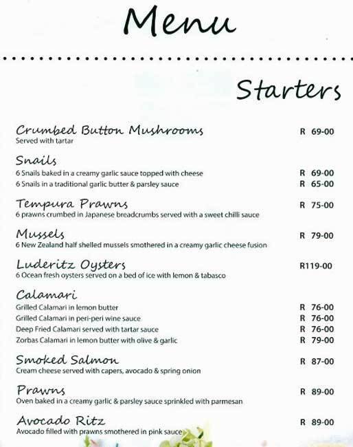 Menu at Toureiro House of Prawns restaurant, Pretoria, 978 Veda Ave