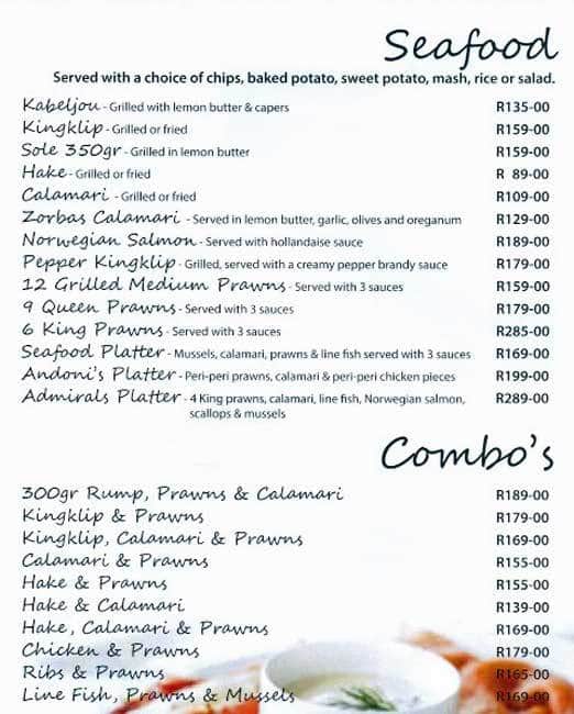 Menu at Toureiro House of Prawns restaurant, Pretoria, 978 Veda Ave