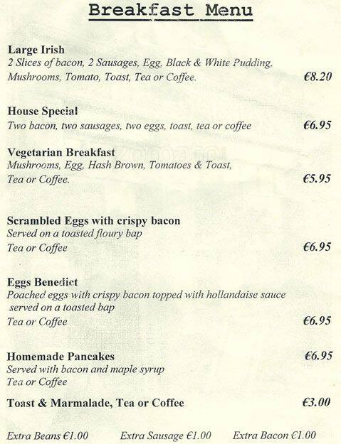 Menu at Fitzgerald’s Bar, Dublin