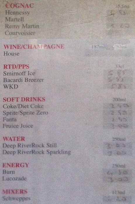 Menu at Fitzgerald’s Bar, Dublin