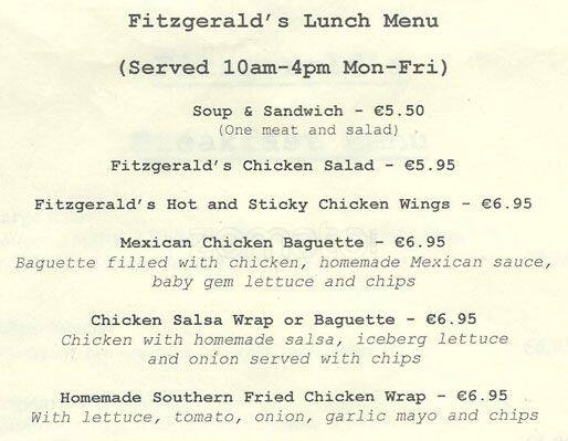 Menu at Fitzgerald’s Bar, Dublin