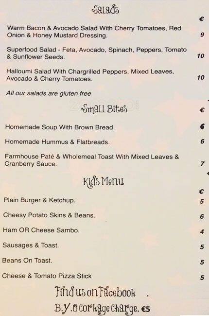 Carta del café Pickles, Dublin, Park Shopping Centre